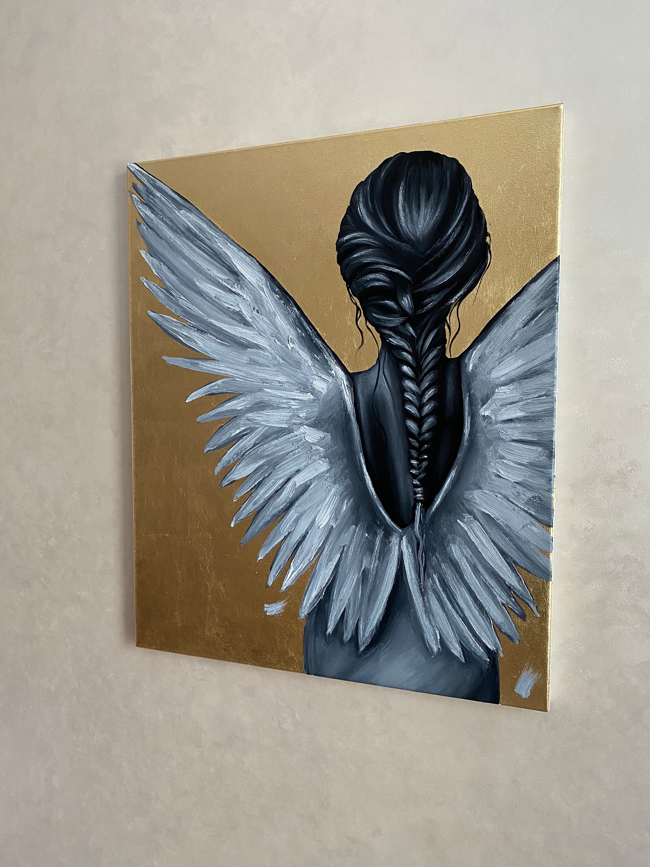 Gold Leaf Angel Wings Oil Painting on Canvas, Wall Art - Etsy