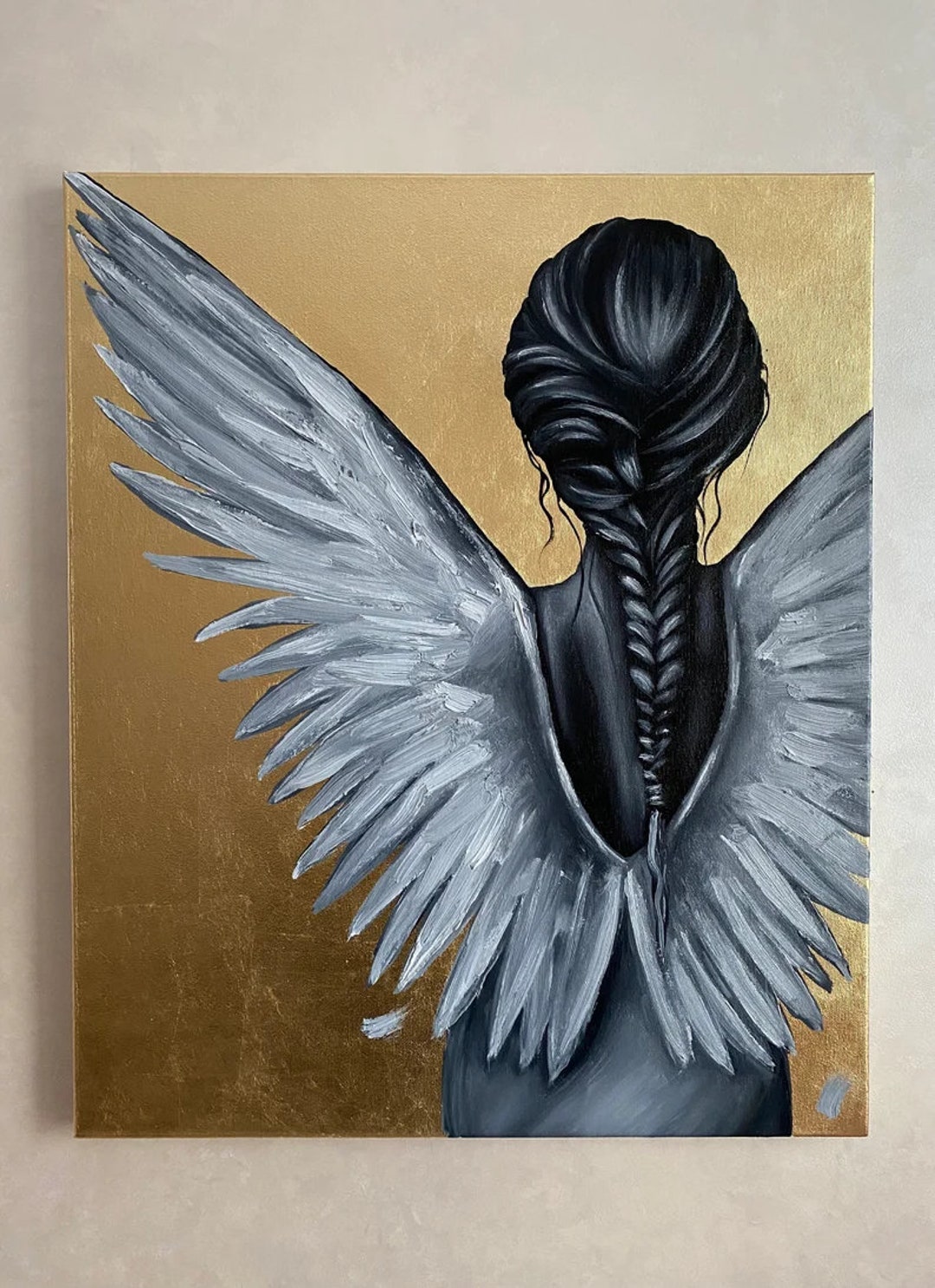 Gold Leaf Angel Wings Oil Painting on Canvas, Wall Art - Etsy