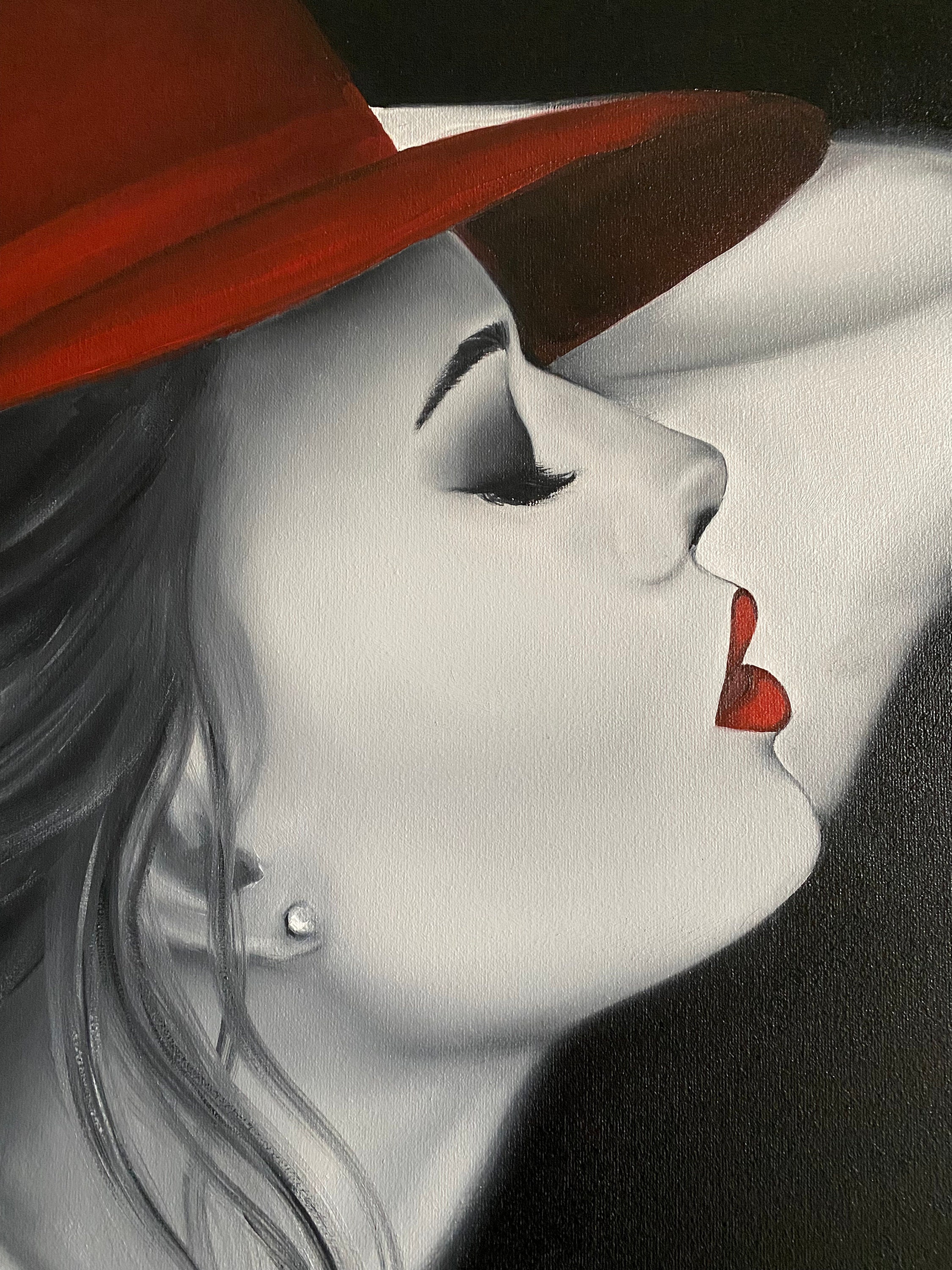 Lady in Red Hat Painting Red Lips Painting Sensual Painting - Etsy