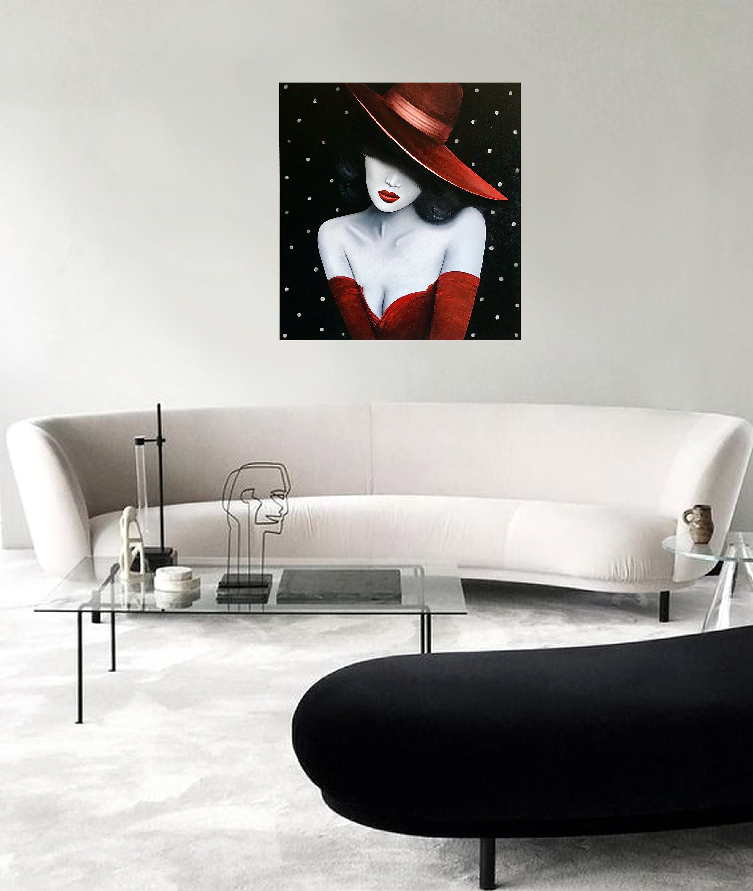 Lady in Red Hat, Oil Painting on Canvas, Fashion Art - Etsy