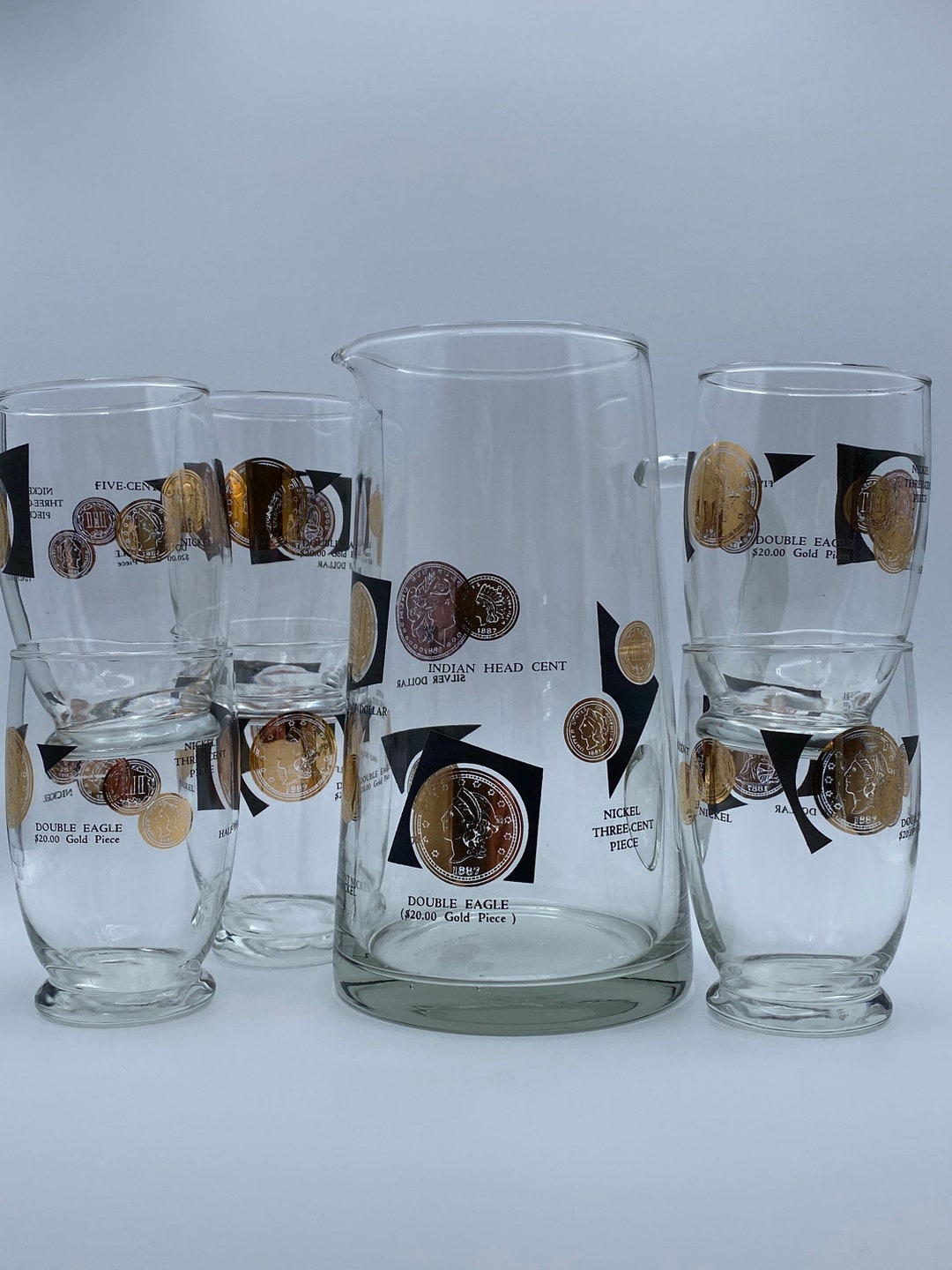 Vintage MCM 1950s 22kt Gold Cera Pitcher and Lowball Black and Gold ...