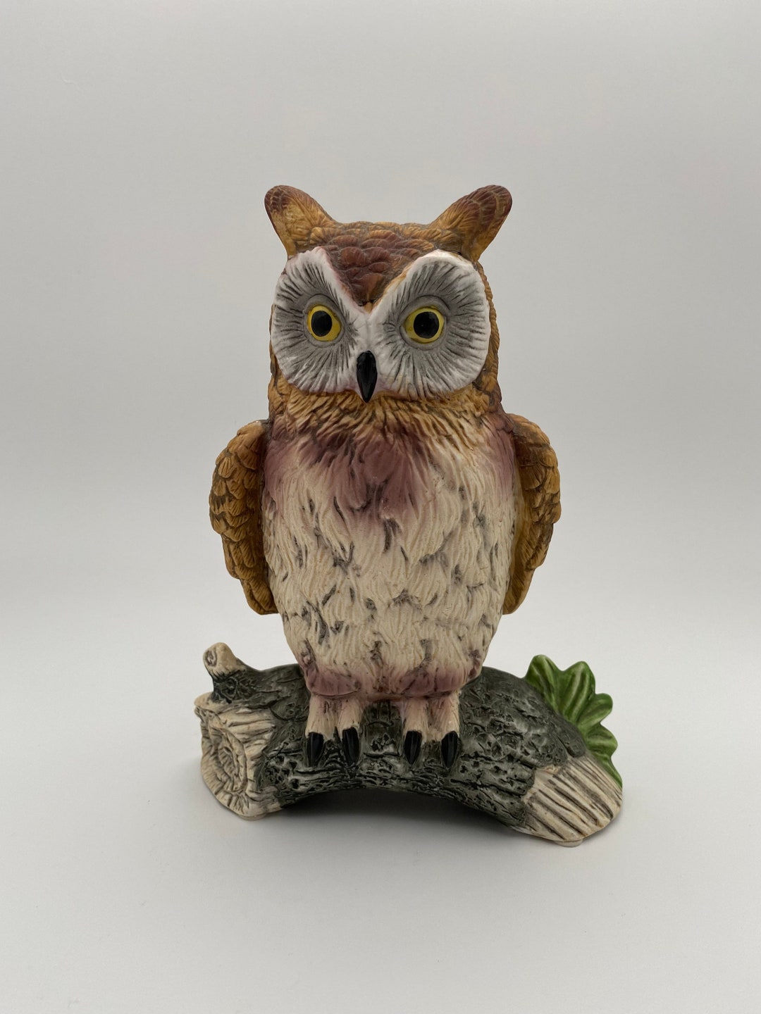 Vintage Porcelain Owl Figurine on Log Vintage Fall Decor Bird Nature ...