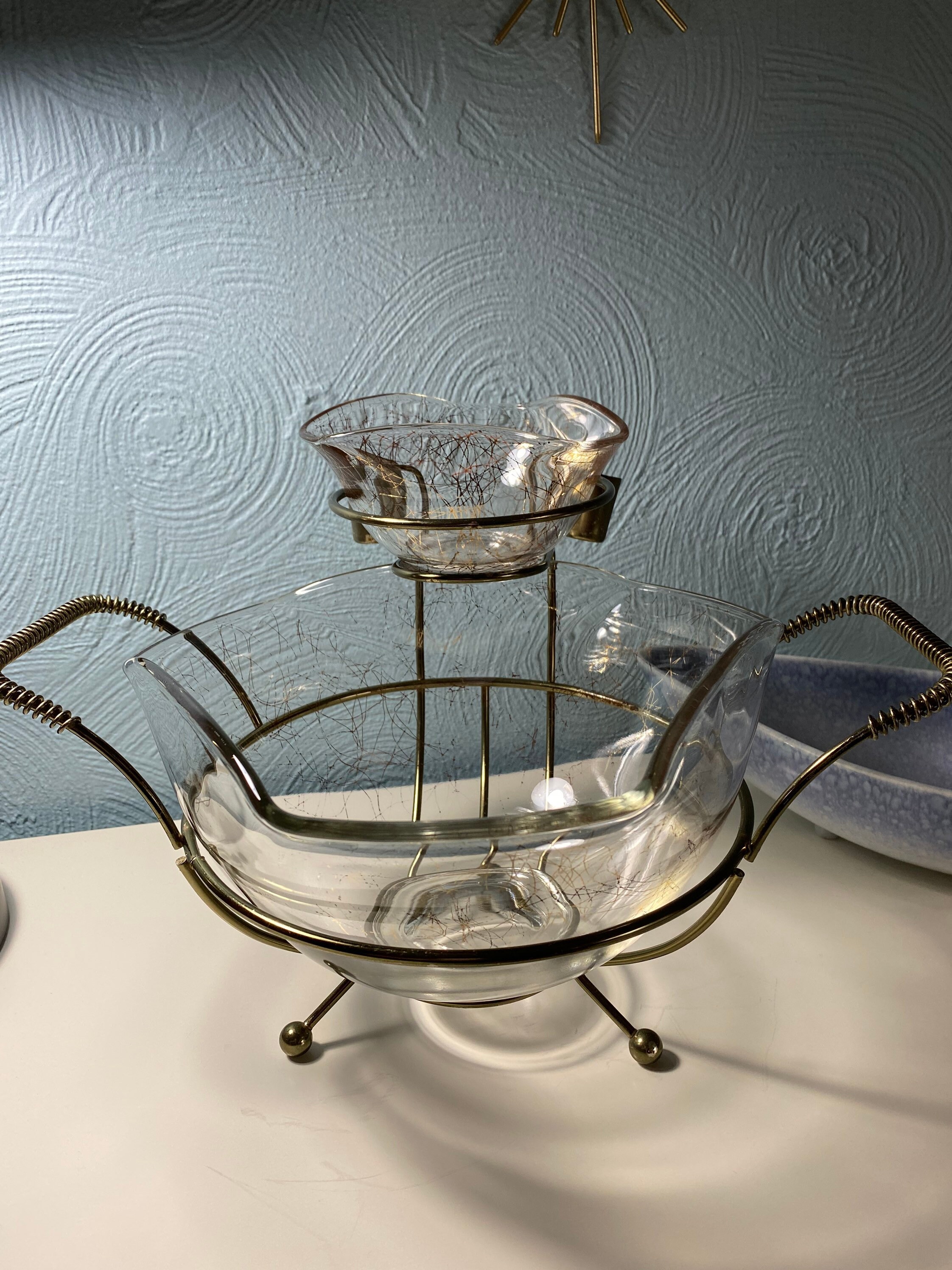 Vintage AMCM MCM Anchor Hocking(?) Festive Gold Spaghetti String Atomic ...