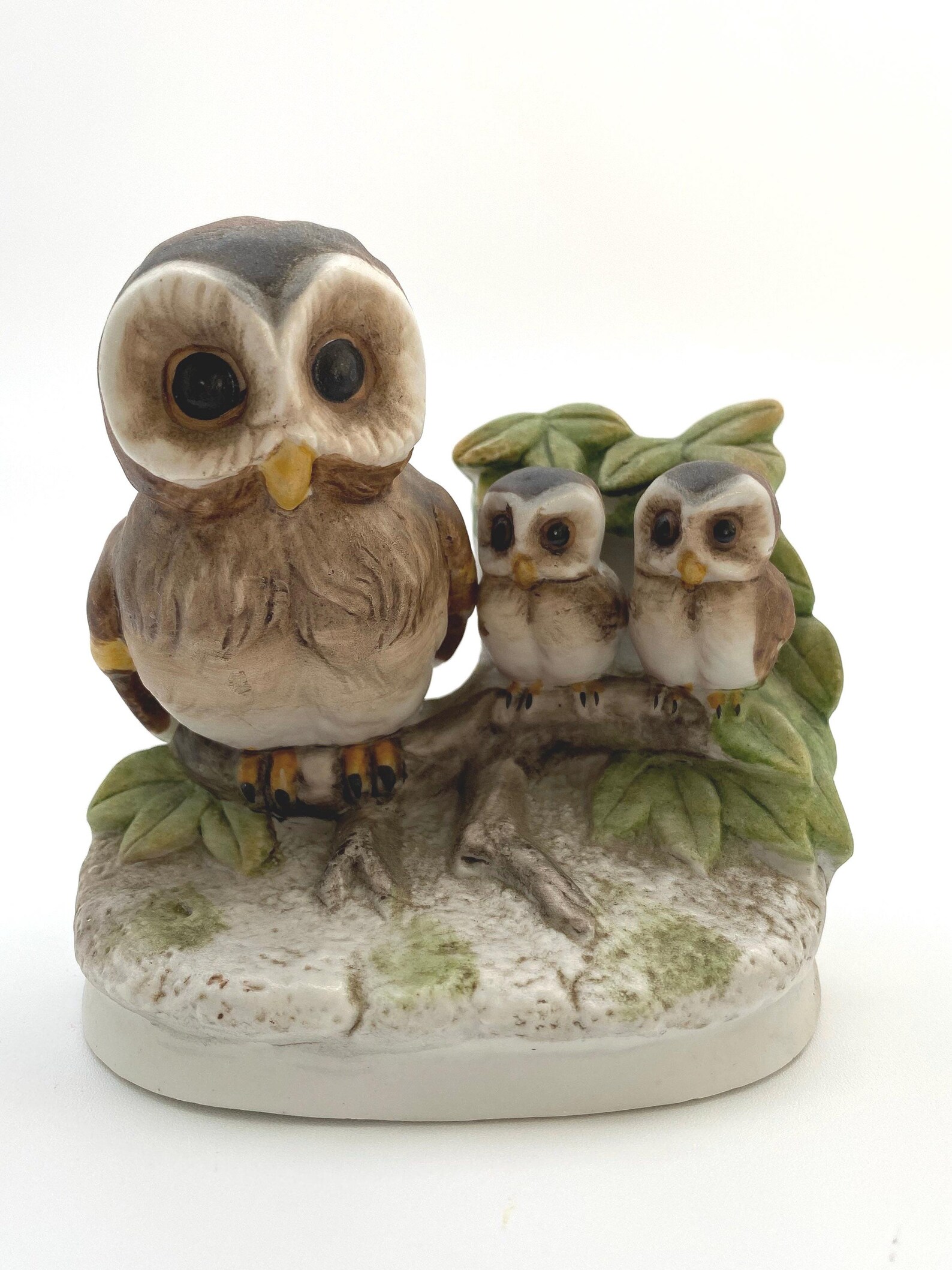 Vintage Homco Porcelain Owl and Babies Figurine Fall Nature Bird Decor ...