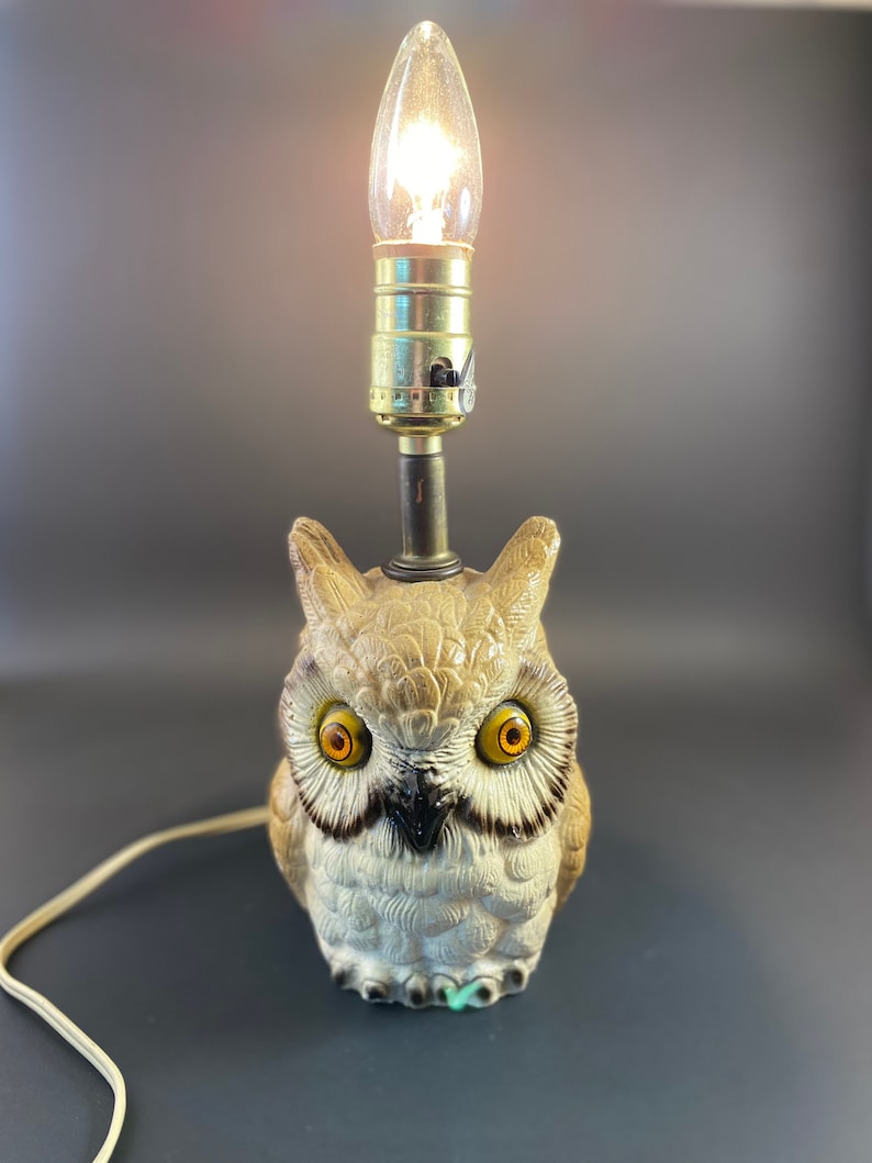 Vintage Working Plaster Owl Lamp MCM Decor Mid Century Modern | Etsy