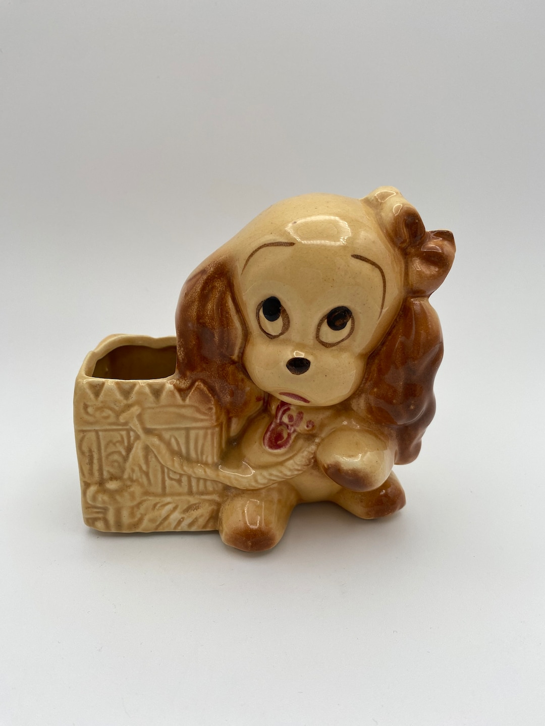 Vintage Ceramic Anthropomorphic Puppy Dog Planter Vase USA Railed ...