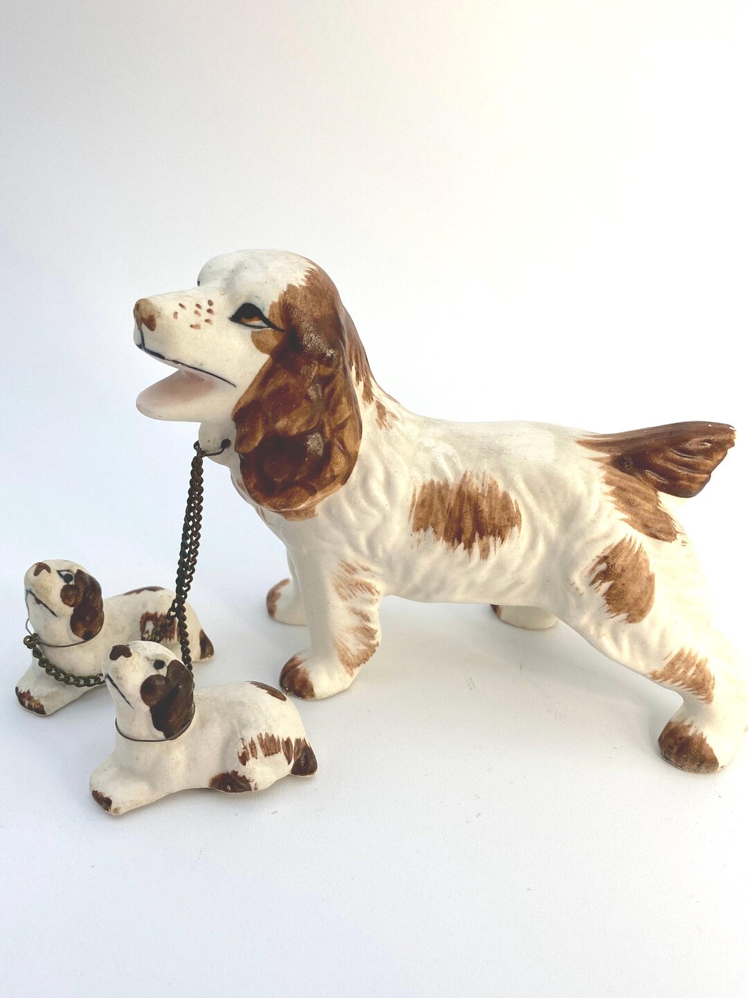 Vintage Ceramic Cocker Spaniel Mom and Pups Chain Animal Vintage Kitsch ...