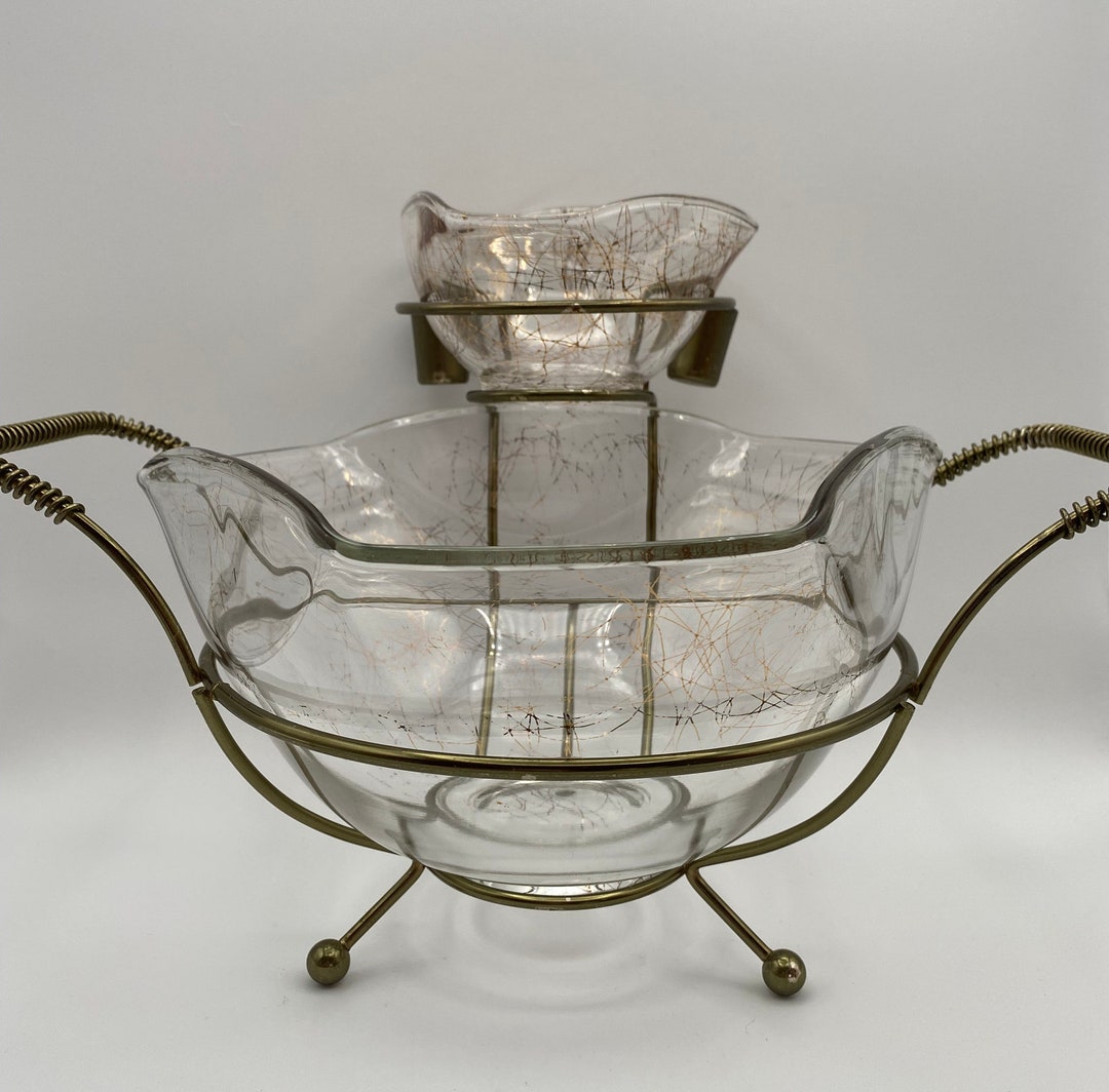 Vintage AMCM MCM Anchor Hocking(?) Festive Gold Spaghetti String Atomic ...