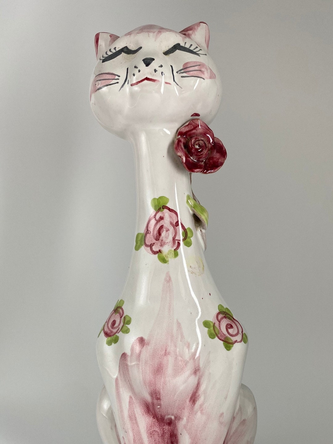 Vintage Italian Art Pottery Floral Cat Bank Numbered Italian Handmade ...
