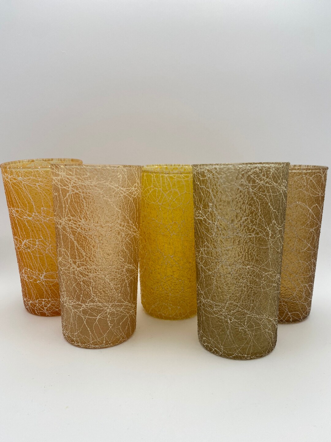 Vintage MCM Spaghetti String Glass Tumblers Yellow Gold Amber Set of 5 ...