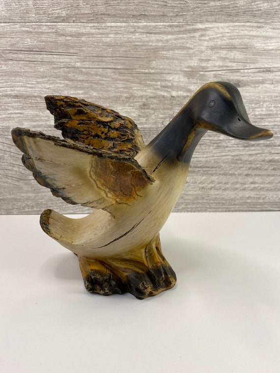 Vintage Wood Look Resin Duck Figure | Etsy