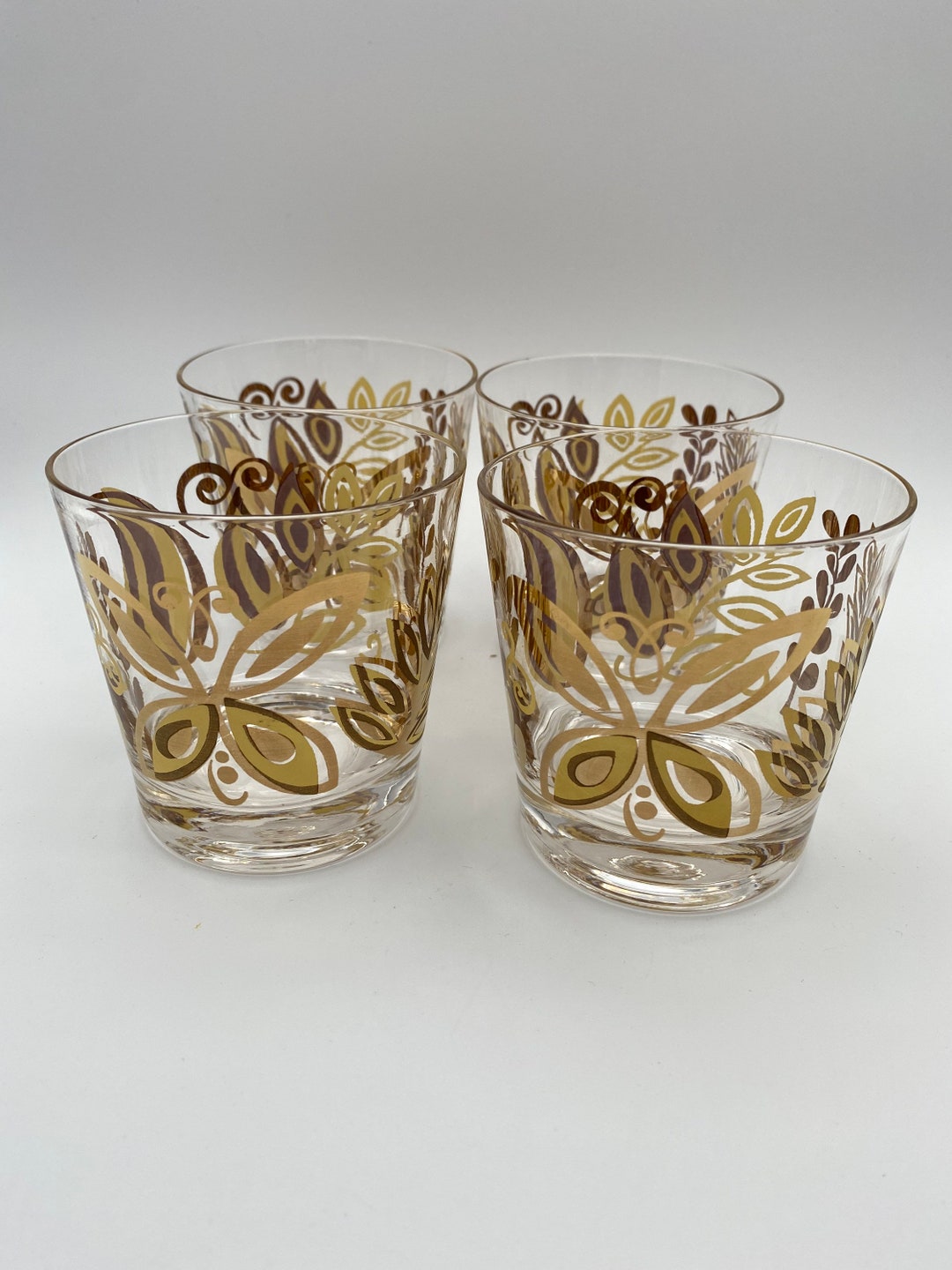 Vintage MCM Retro Bright Gold Butterfly Whiskey Low Ball Rocks ...