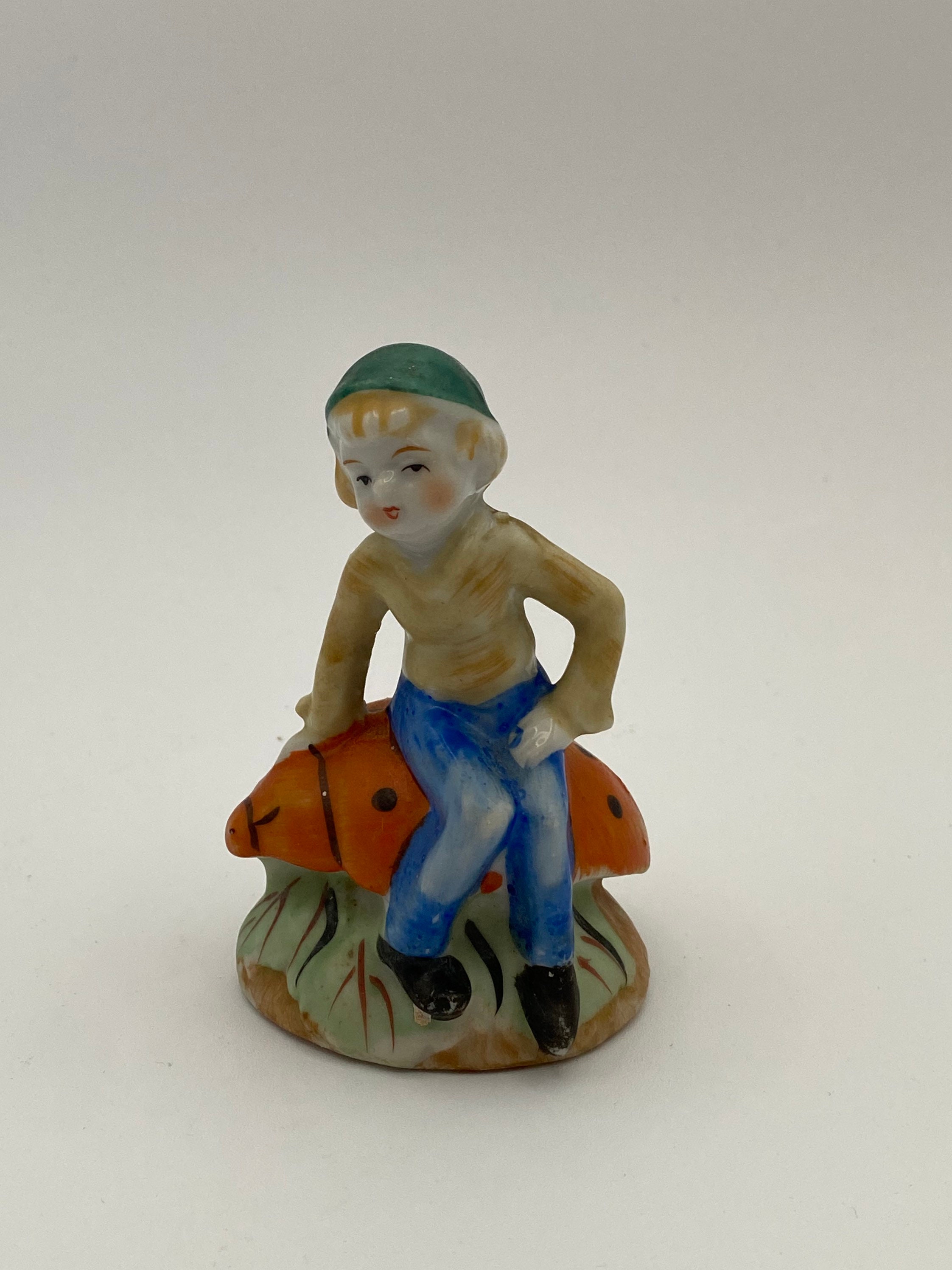 Vintage Hand Painted Porcelain Elf Pixie Sprite Fairy on Lady Bug Japan ...