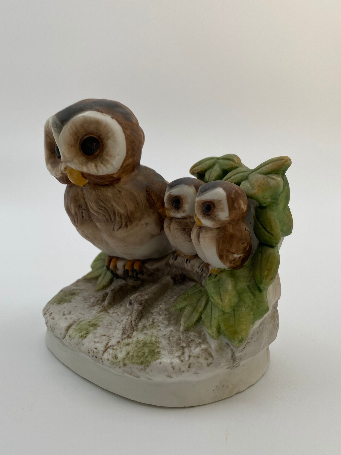 Vintage Homco Porcelain Owl and Babies Figurine Fall Nature Bird Decor ...