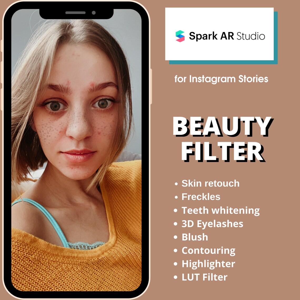 Instagram Filter BEAUTIFUL FACE With Eyelashes Makeup Spark AR - Etsy