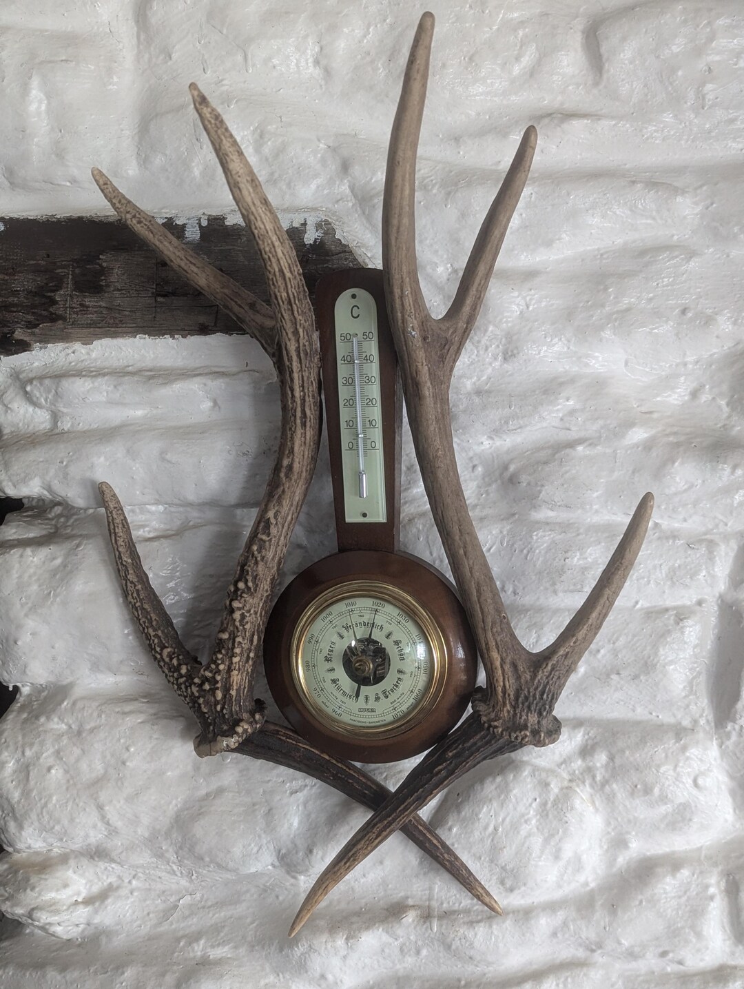 An Unusual Antique Taxidermy Antler Barometer and Thermometer. German ...