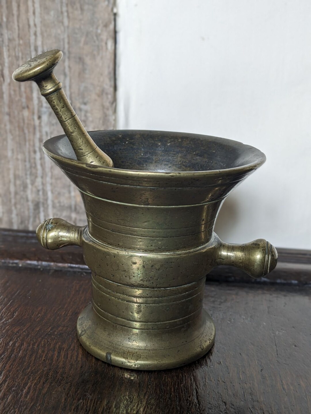 Antique Pestle & Mortar Bowl. Solid Brass Band Patterned. 17th / 18th ...