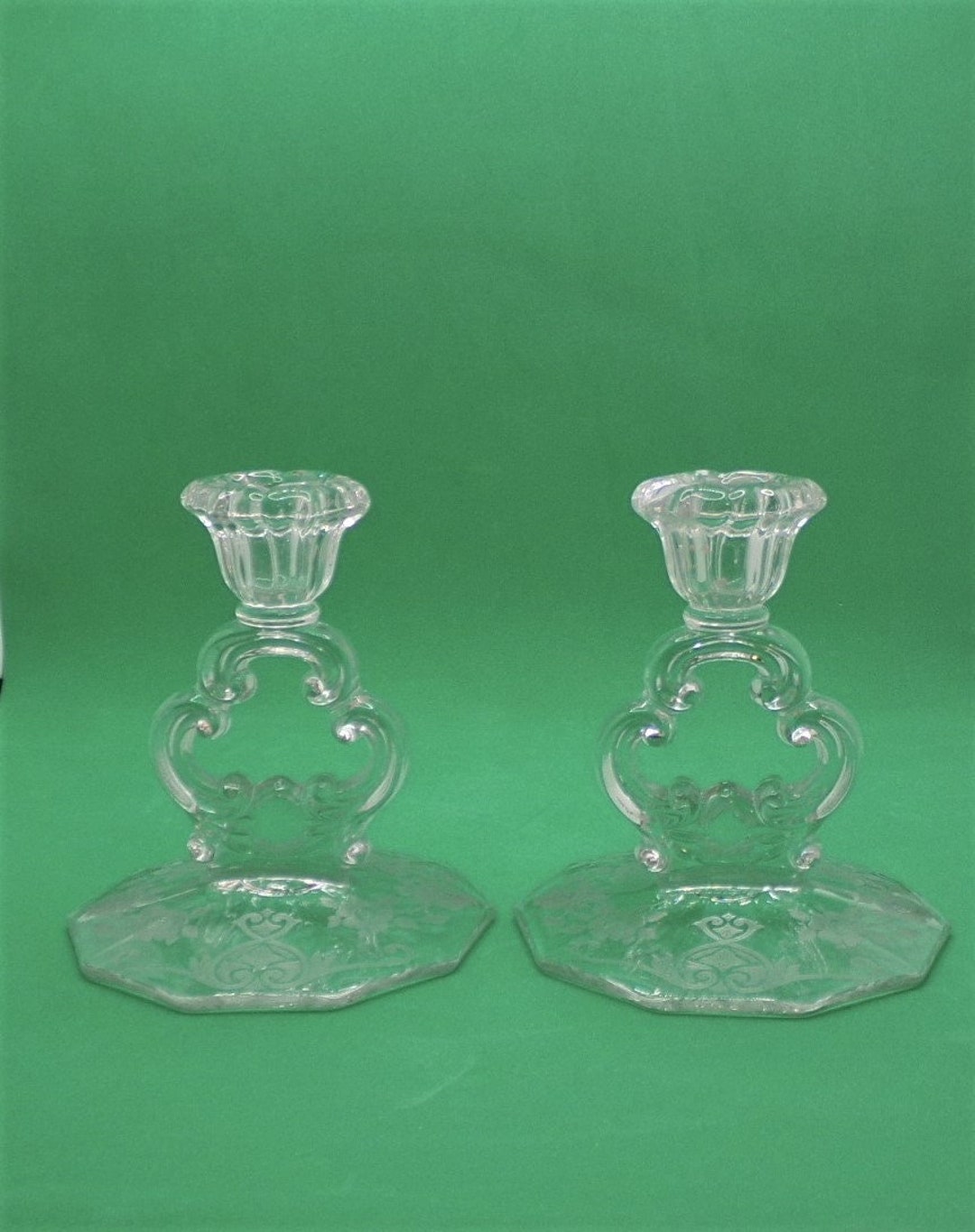 Cambridge Apple Blossom Etch Keyhole Candle Holders #646 Pair 1 Light ...