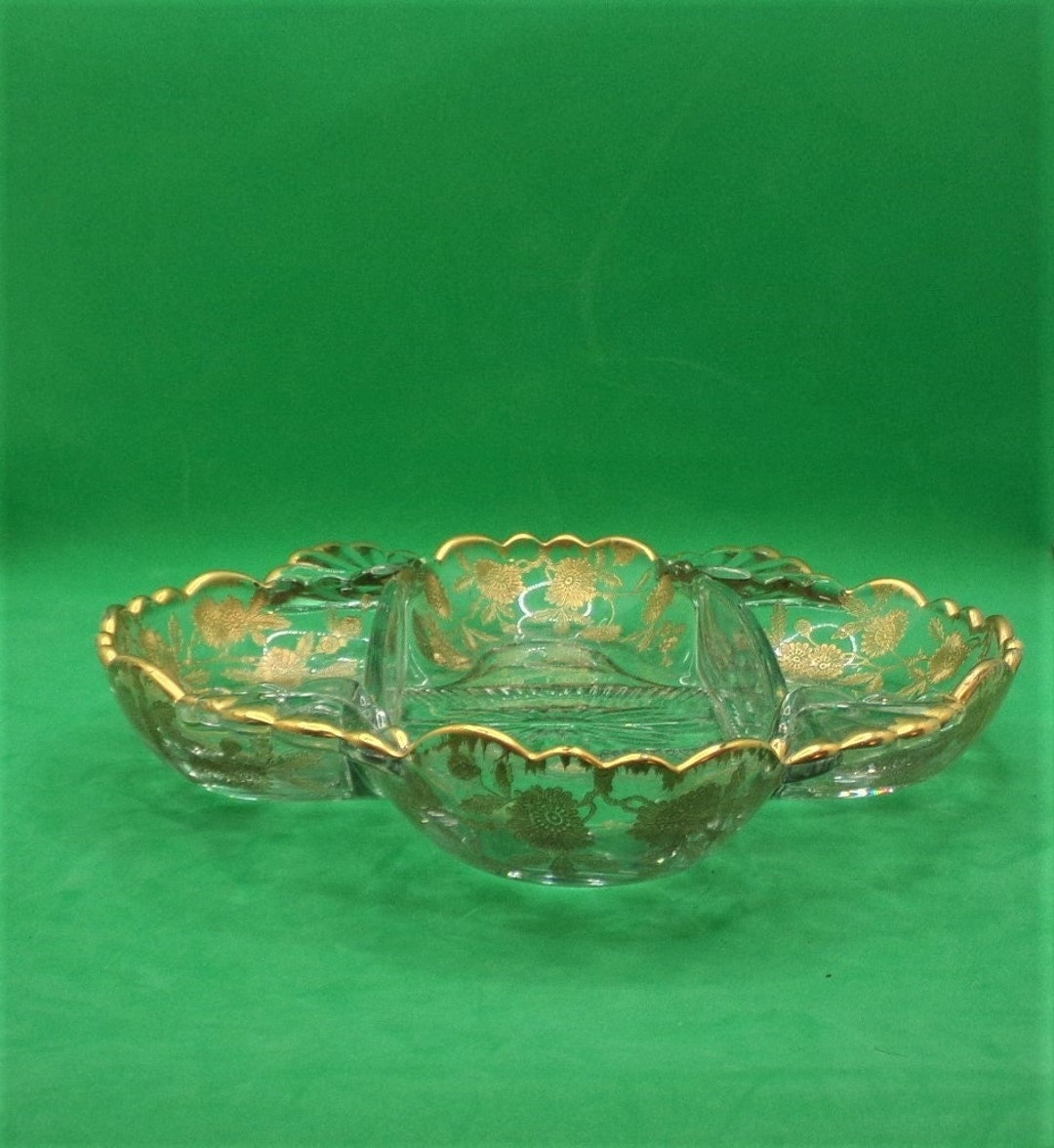 Cambridge Blossom Time Etch Gold Encrusted 3 Part Relish Dish - Etsy