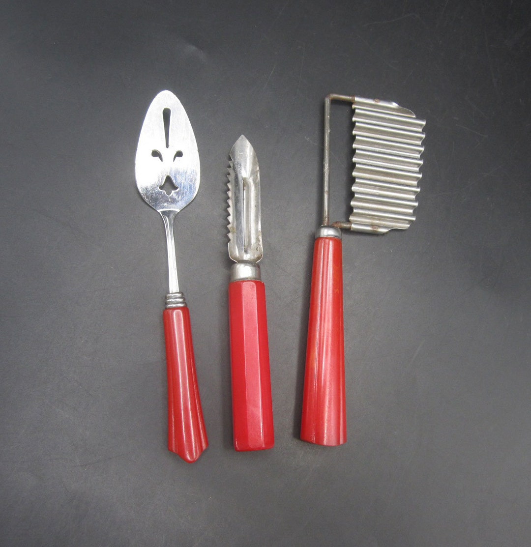 3 Red Bakelite Handle Kitchen Tools Bon Bon Server Vegetable Peeler ...