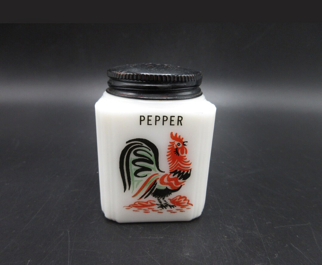 Tipp Rooster PEPPER Shaker - Decorated Milk Glass - Signed TIPP USA - Etsy
