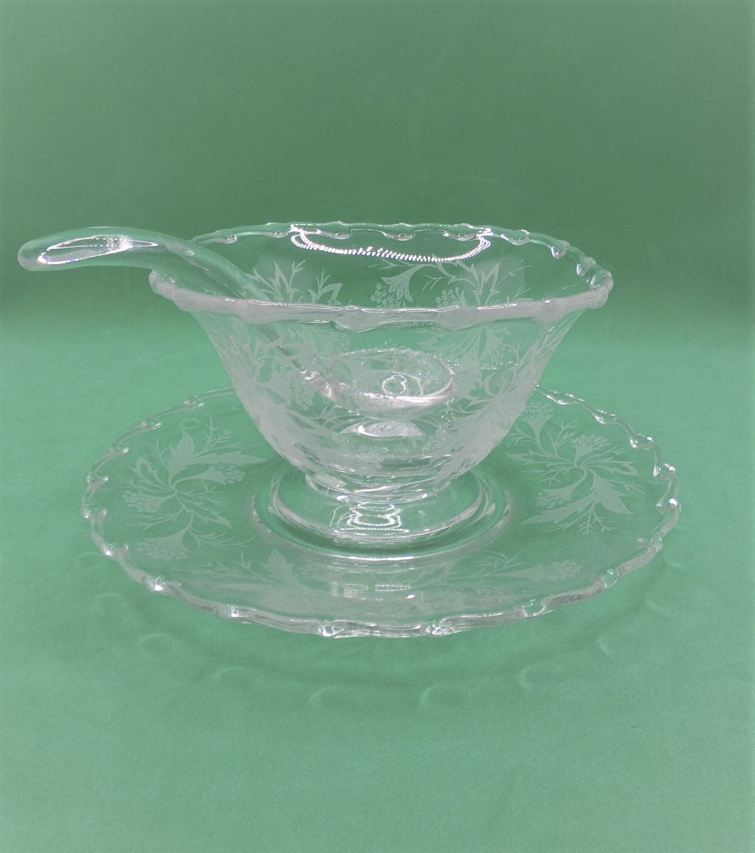 Fostoria Heather Etch Mayo Set With Glass Spoon - Etsy