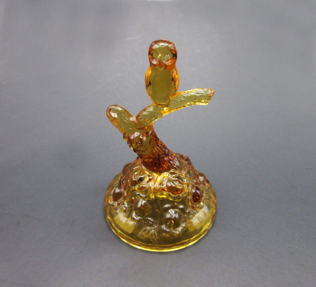 Fenton Golden Amber Owl on Tree Branch Ring Holder Glass Figurine - Etsy