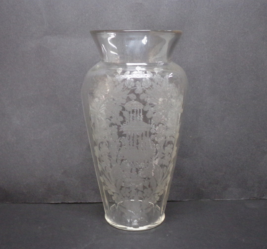 Paden City Gazebo Crystal Etched Vase 10 - Etsy