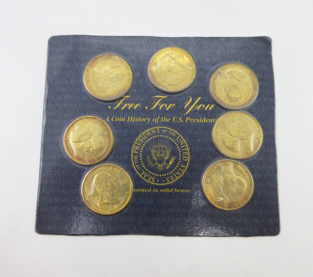 US Presidents Coin Collection 7 Solid Brass Coins Card #1 1997 Sealed ...