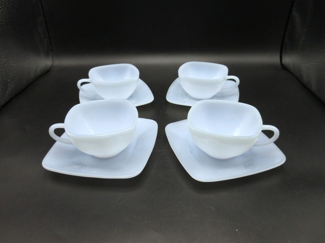 Fire-king Glass Azurite Blue CHARM Cup and Saucer 4 Sets Mid Century ...