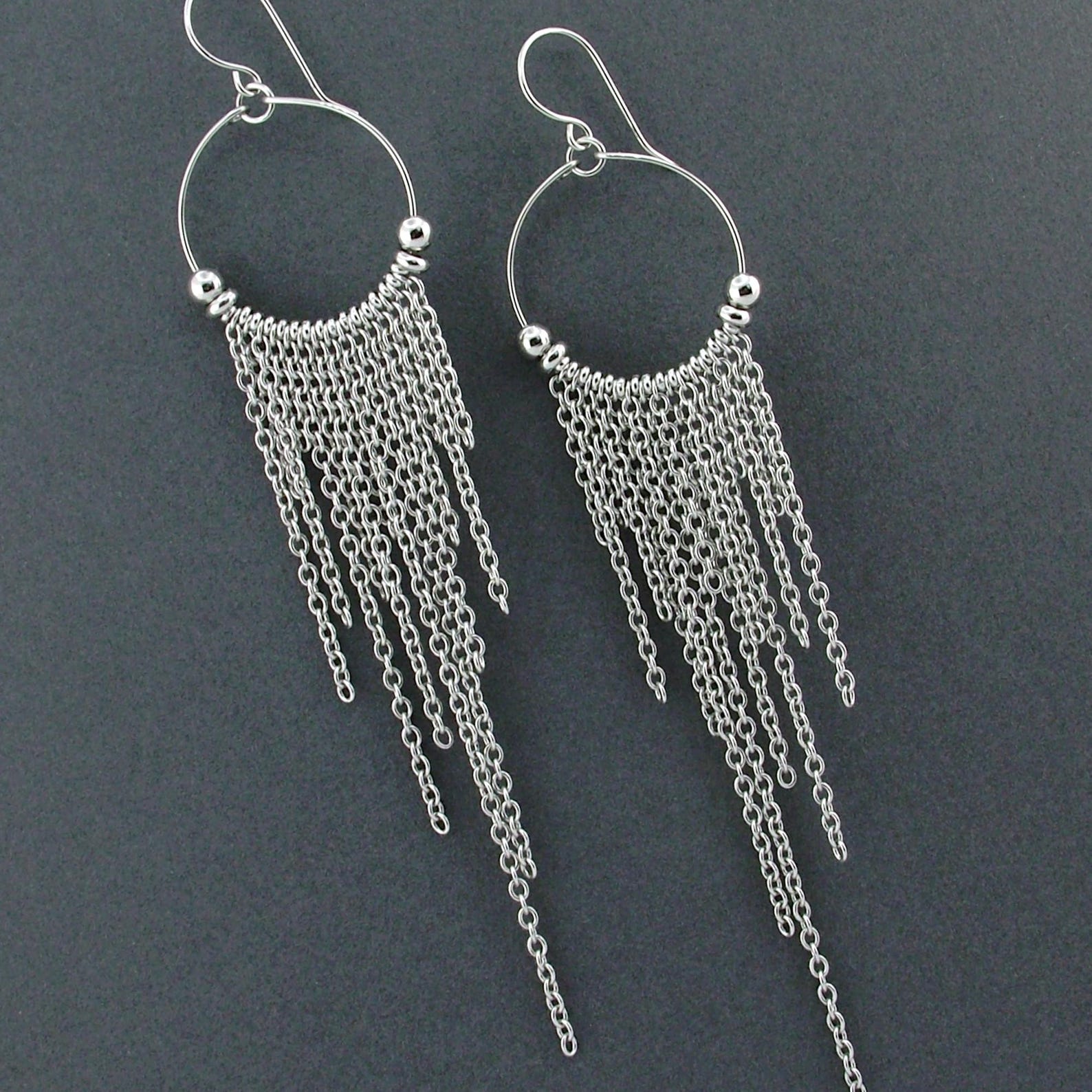 Messy Chain Fringe Earrings, Stainless Steel Dangle Earrings, Handmade ...