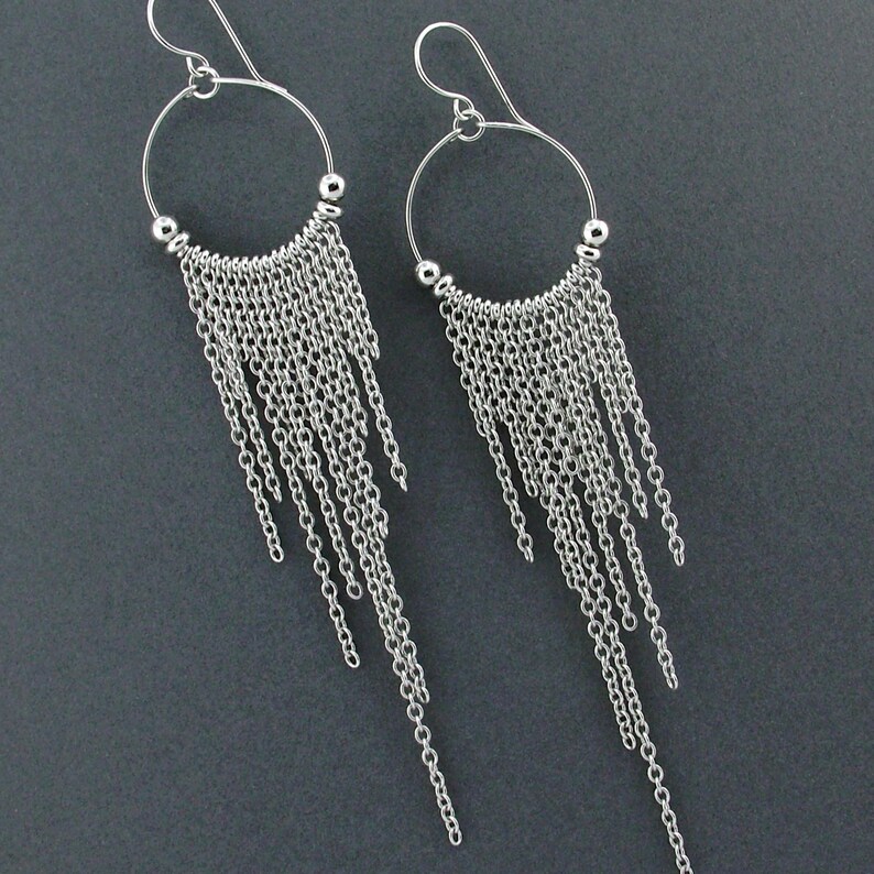 Messy Chain Fringe Earrings, Stainless Steel Dangle Earrings, Handmade ...