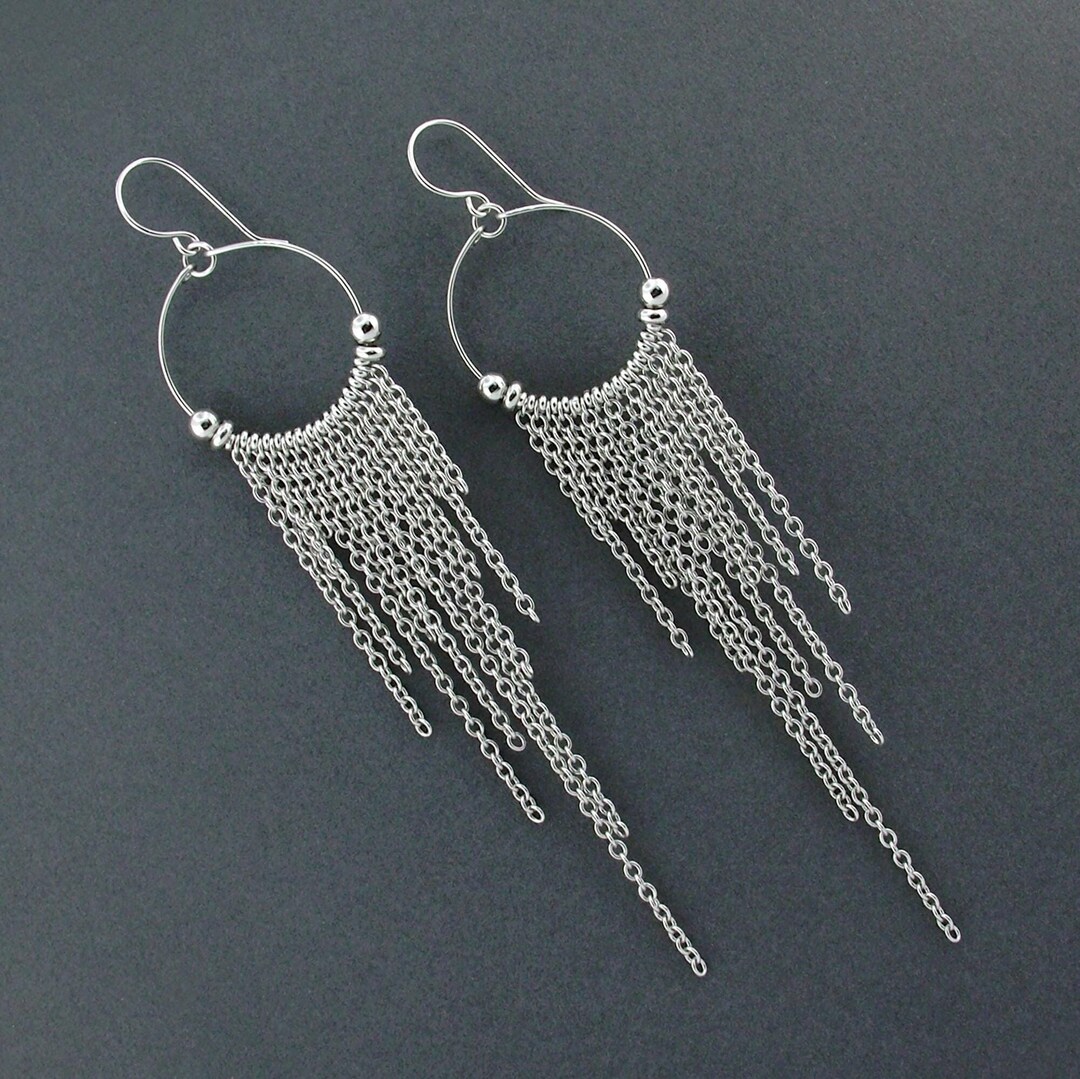 Messy Chain Fringe Earrings, Stainless Steel Dangle Earrings, Handmade ...