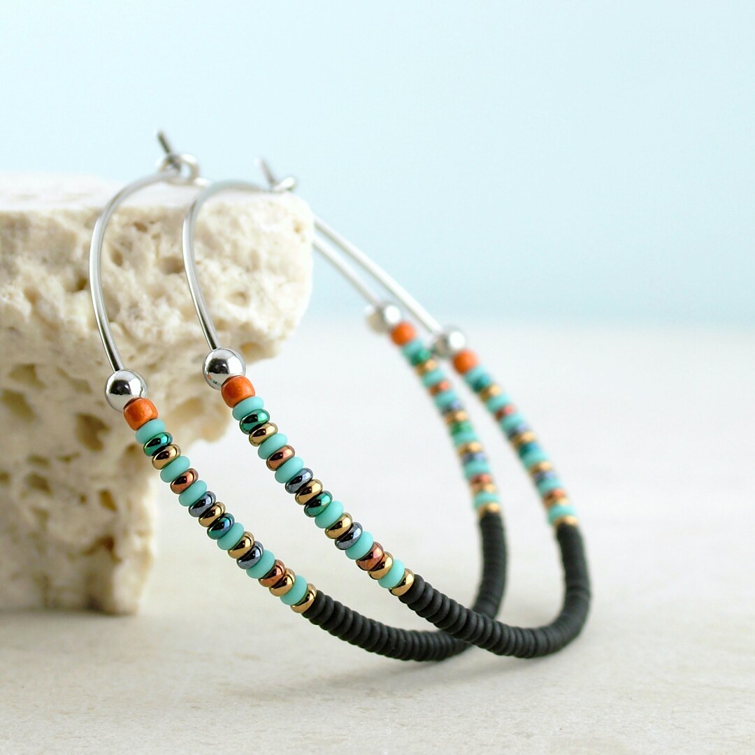 Colorful Seed Bead Hoop Earrings Boho Earrings Hoops With Beads Unique ...