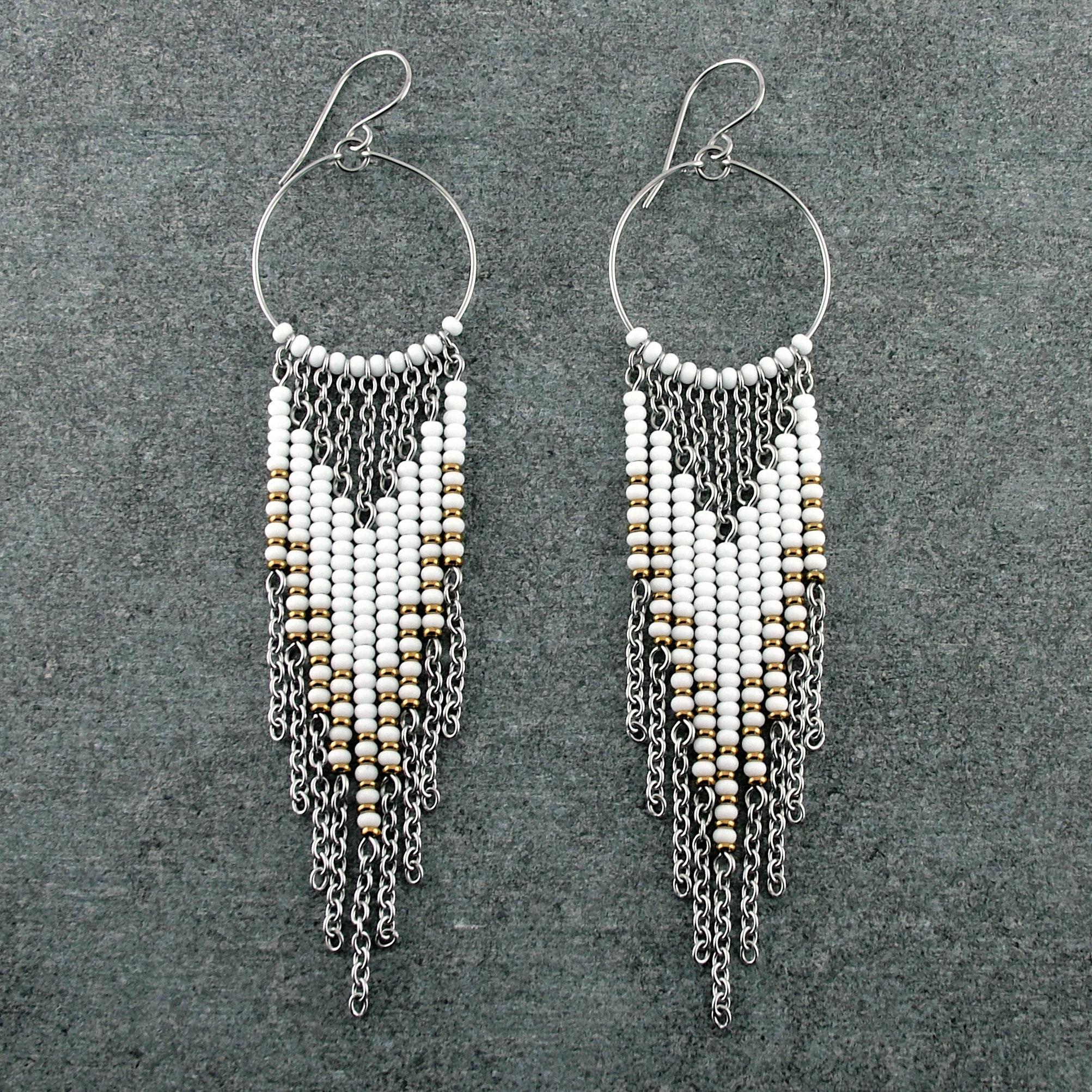 Boho Dangle Beaded Earrings, Seed Bead Fringe Hoop Earrings With Chain ...