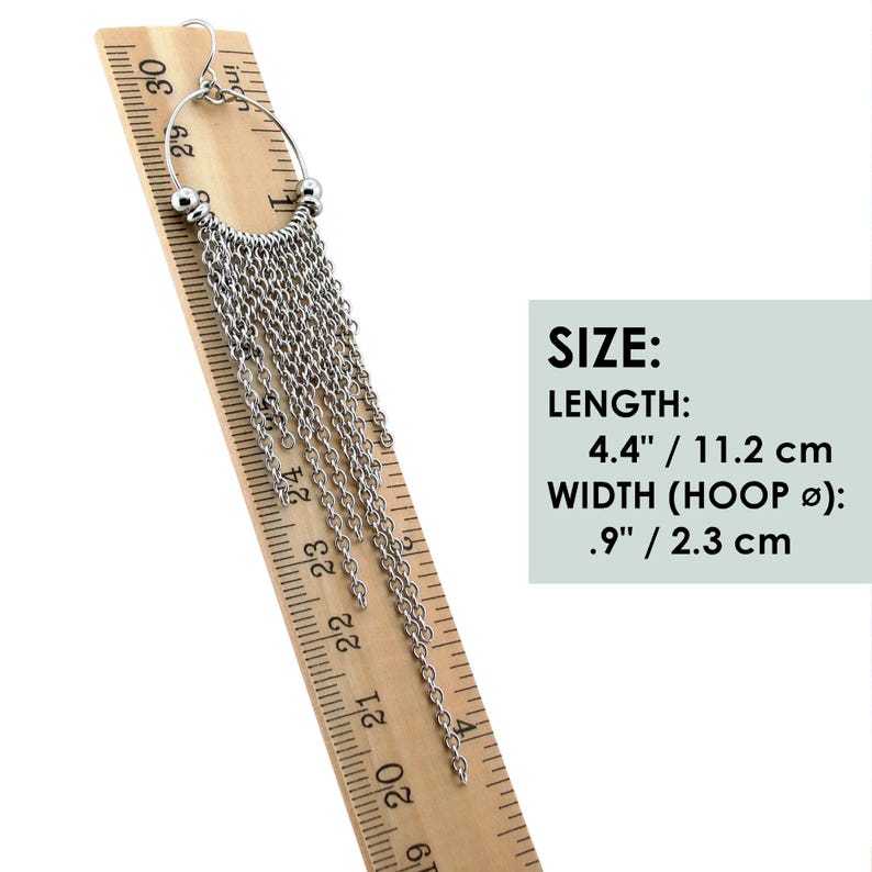 Messy Chain Fringe Earrings, Stainless Steel Dangle Earrings, Handmade ...