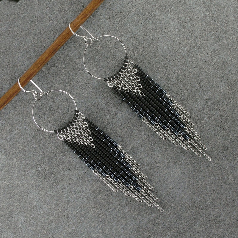 Bead Fringe Earrings - Etsy