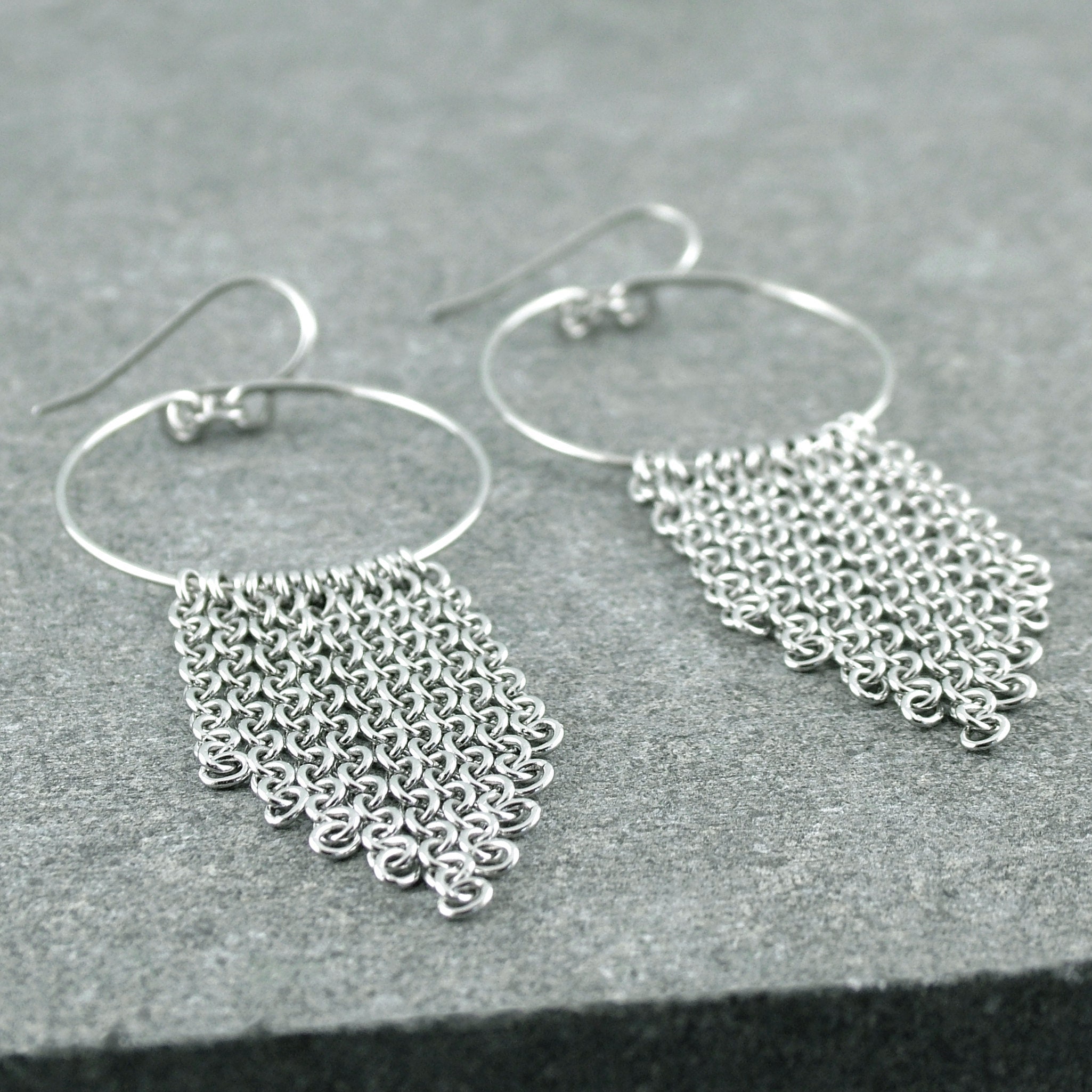 Stainless Steel Chain Fringe Earrings, Fringe Hoop Earrings, Dangle and ...