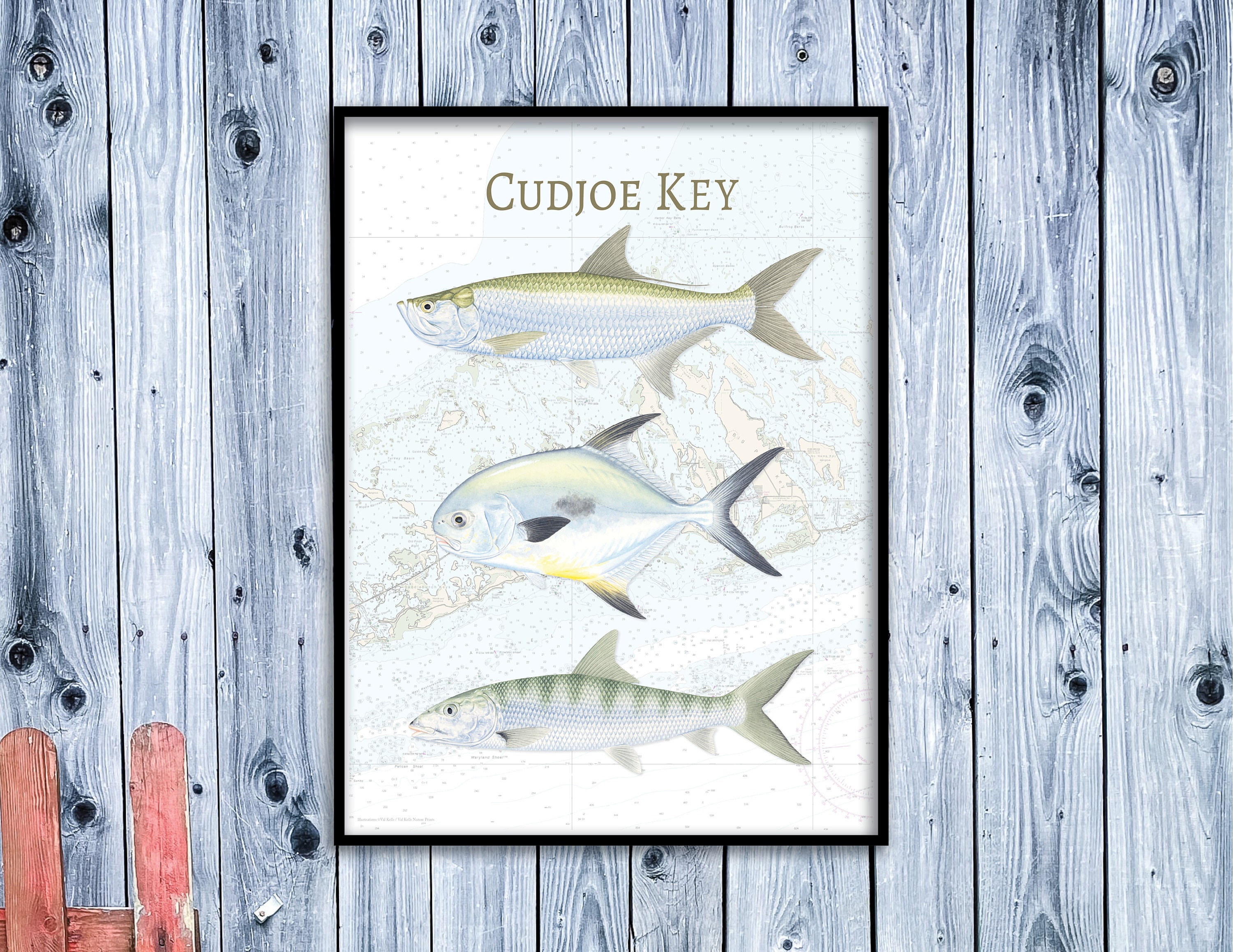 18x24 Cudjoe Key Tarpon Permit Bonefish Poster With NOAA Chart ...