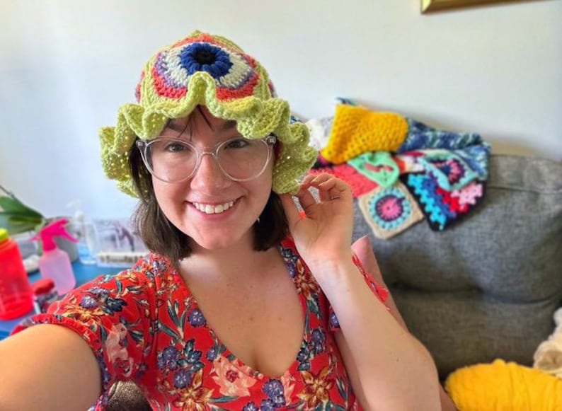Crochet Bucket Hat Pattern: Psychedelic Evil Eye (PDF Digital Download ...