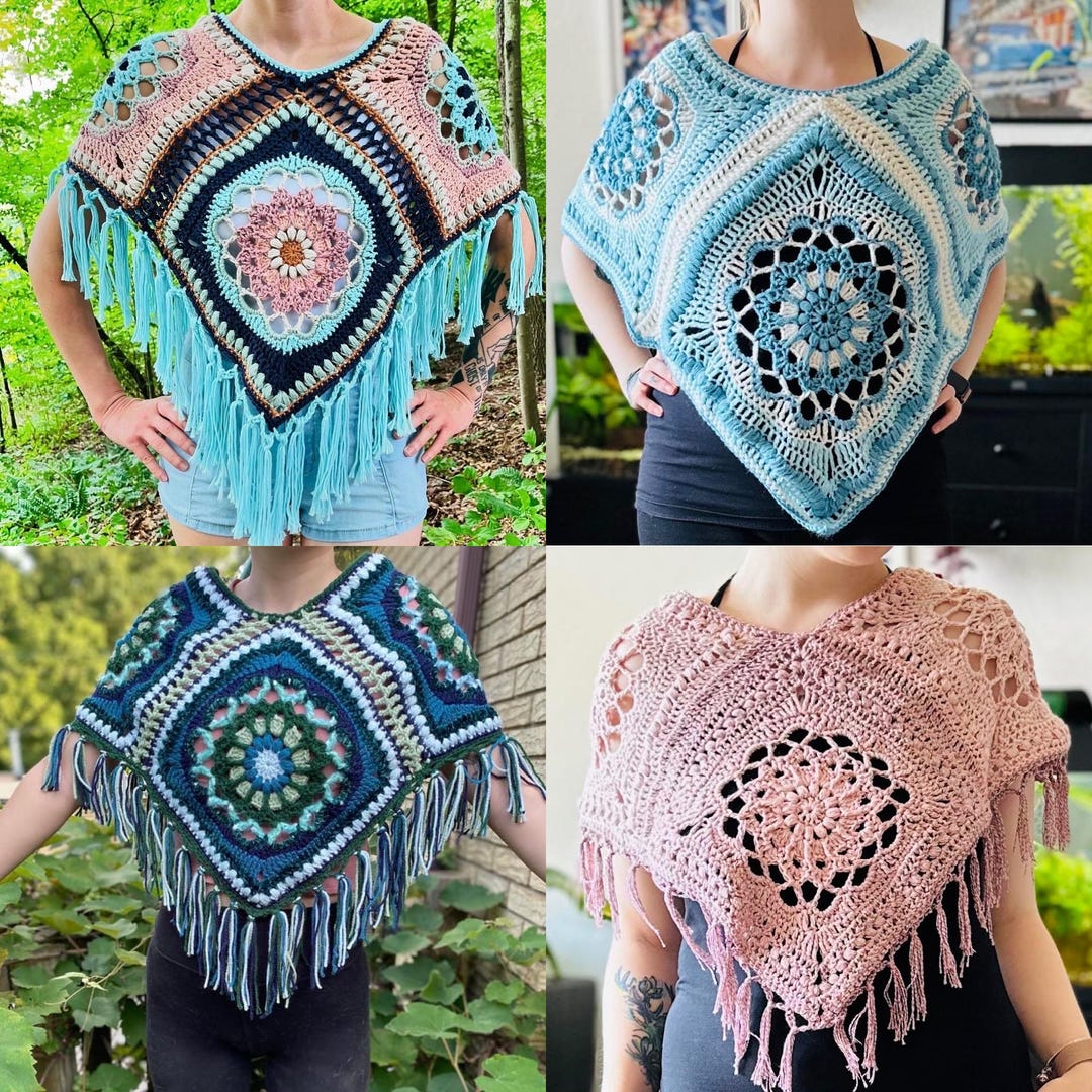 Queen of Pentacles Poncho Pattern - Boho Hippie Crochet Shawl Pattern ...