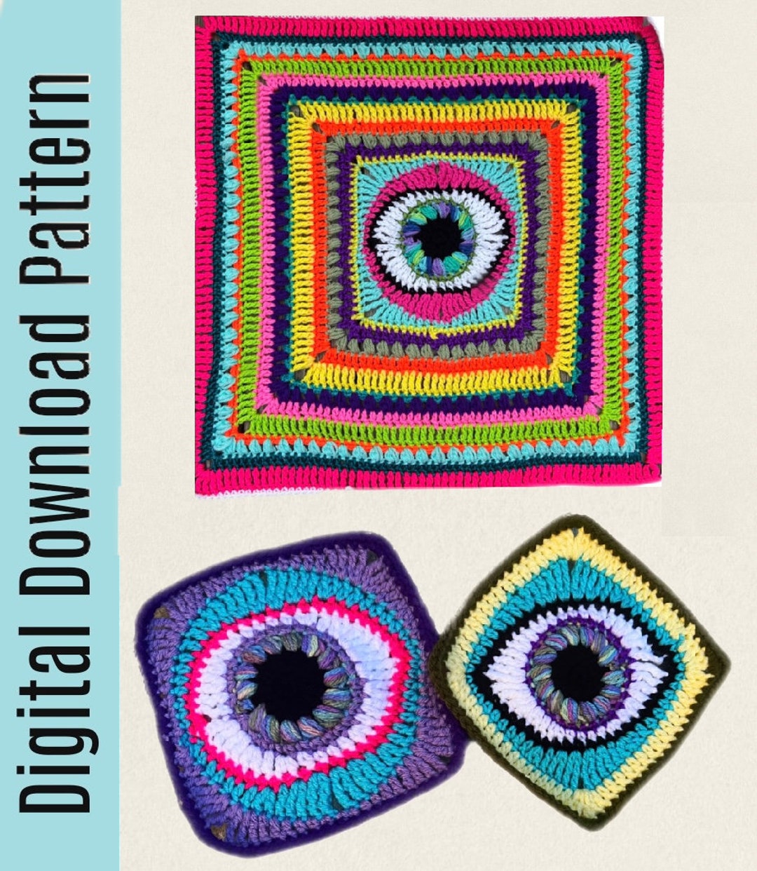 Versatile Eye Pattern - Third Eye Trippy Granny Square Crochet Pattern ...