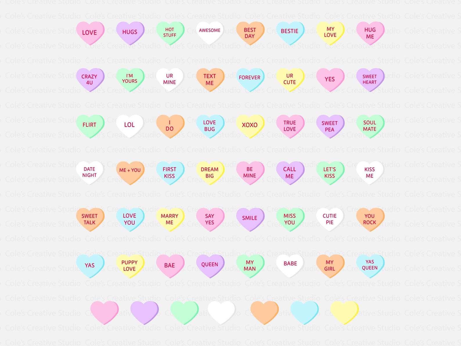 48 Conversation Hearts Svg Bundle, Conversation Heart Svg, Love Quotes ...
