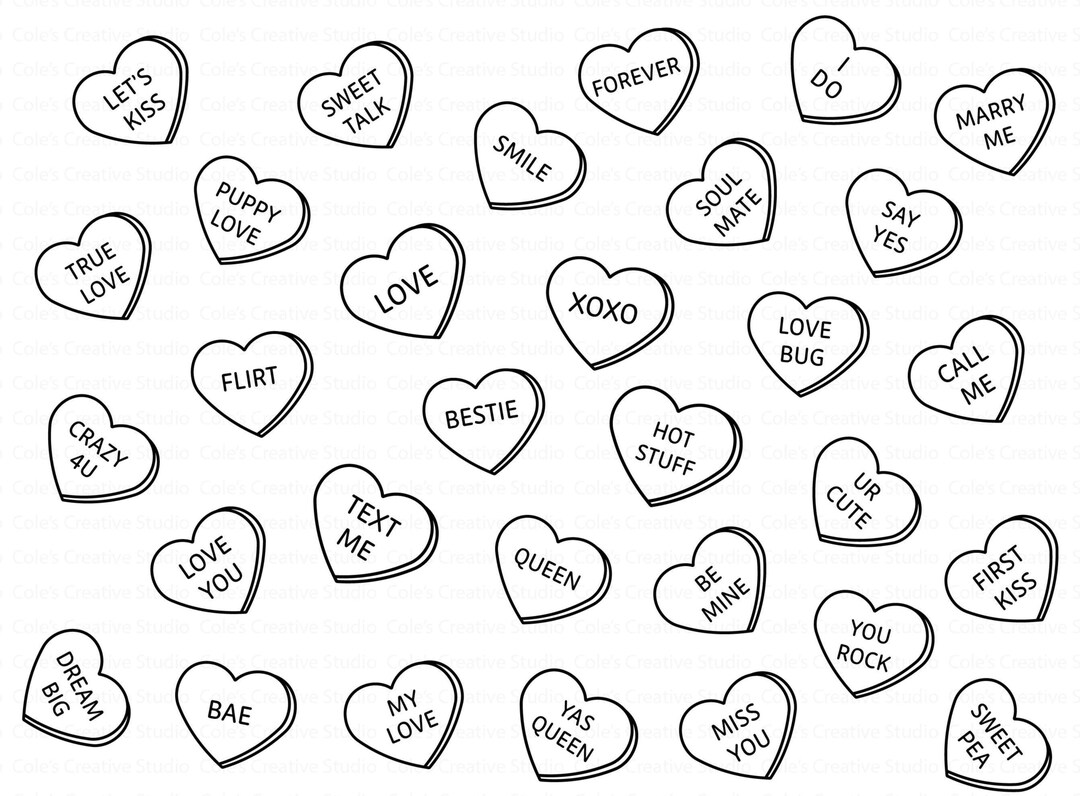 Conversation Hearts SVG Bundle, Valentine's Day Love Quotes (digital ...
