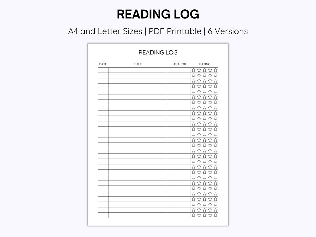 Reading Log Printable, Book Tracker PDF, Reading Tracker, Book Log ...