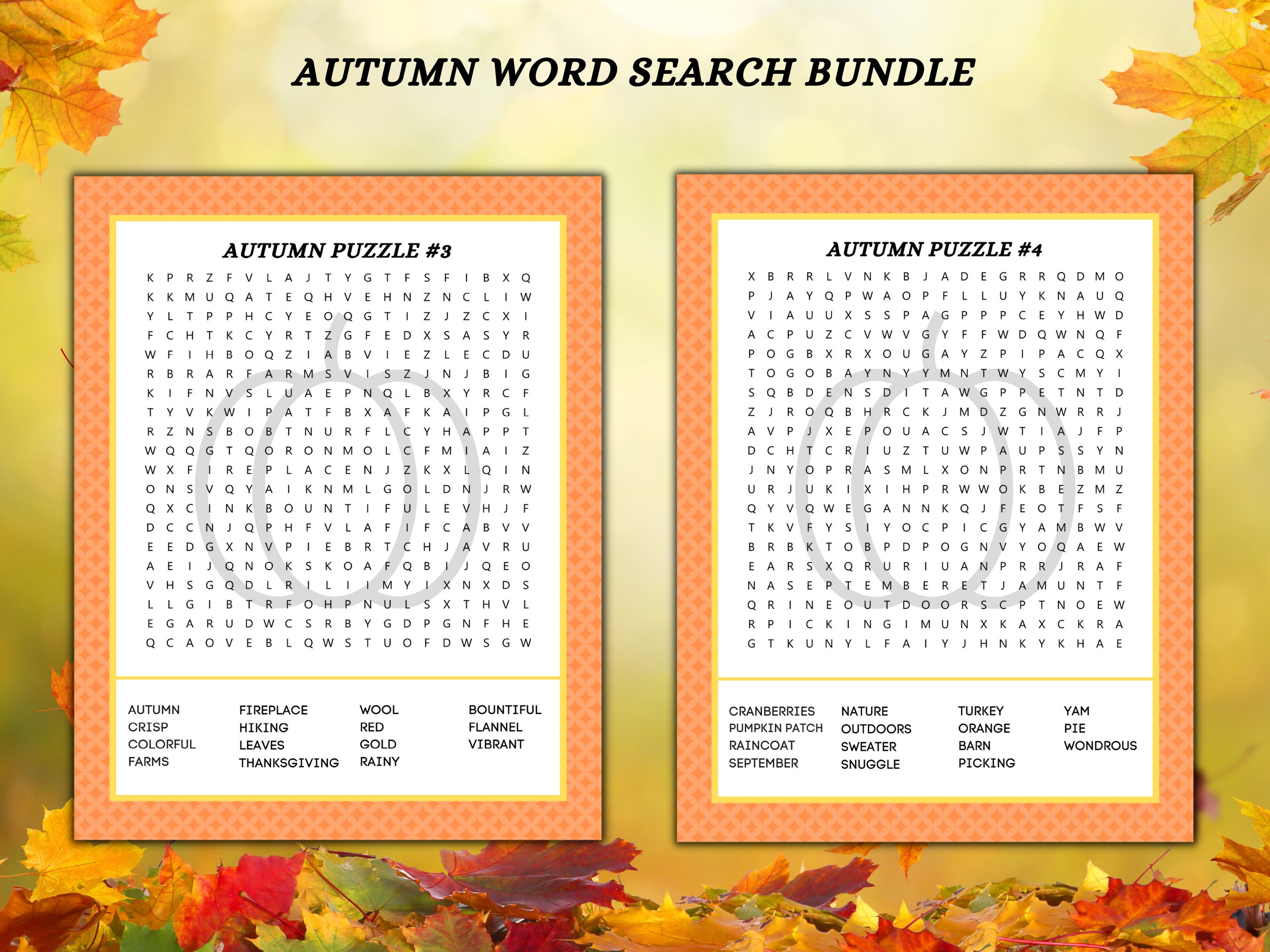 Fall Word Search, Harvest Party Game, Word Search, Word Puzzle ...