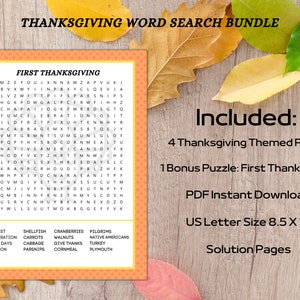 Printable Thanksgiving Word Search Bundle, Thanksgiving Entertaining ...