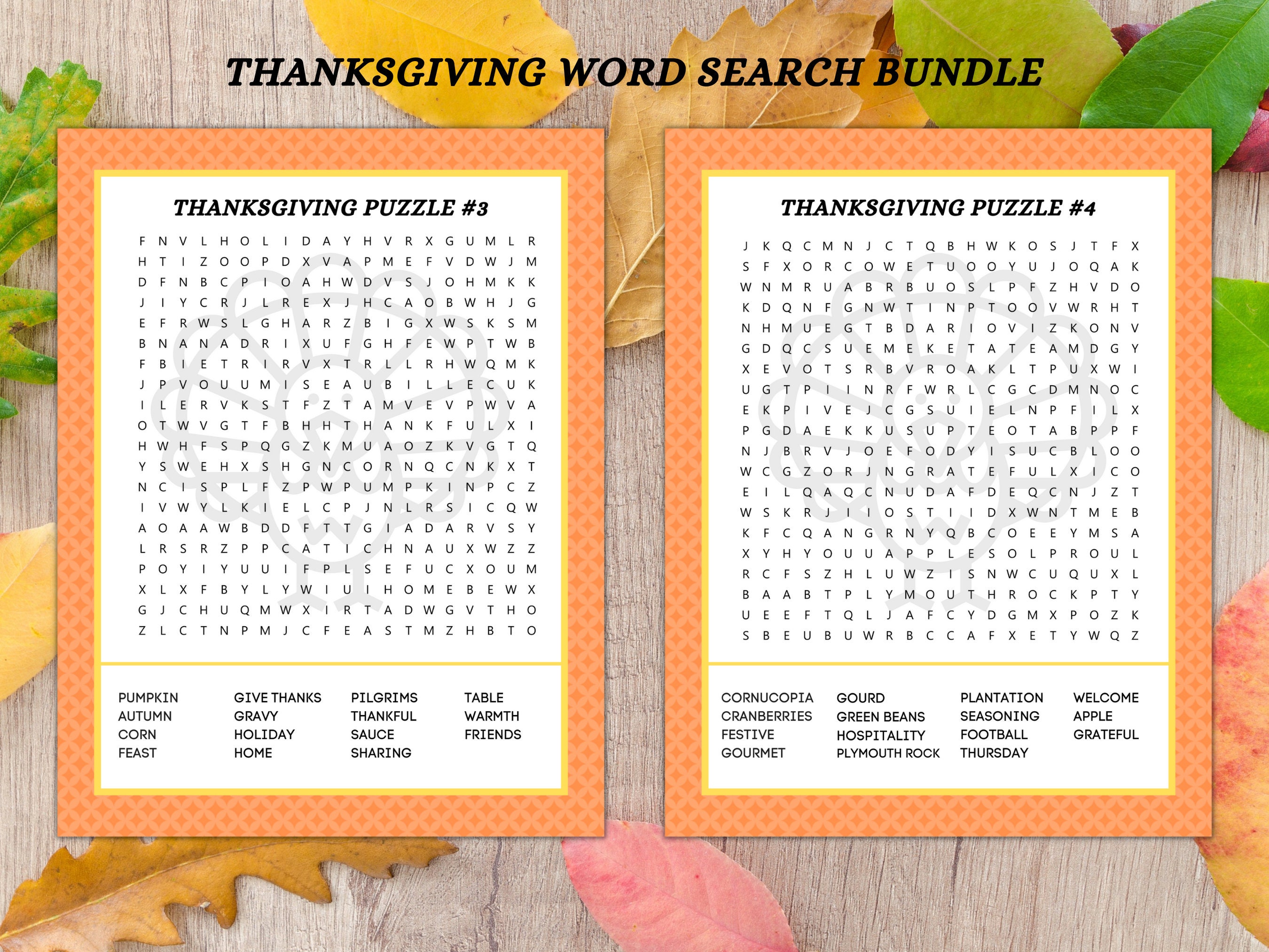 Printable Thanksgiving Word Search Bundle, Thanksgiving Entertaining ...