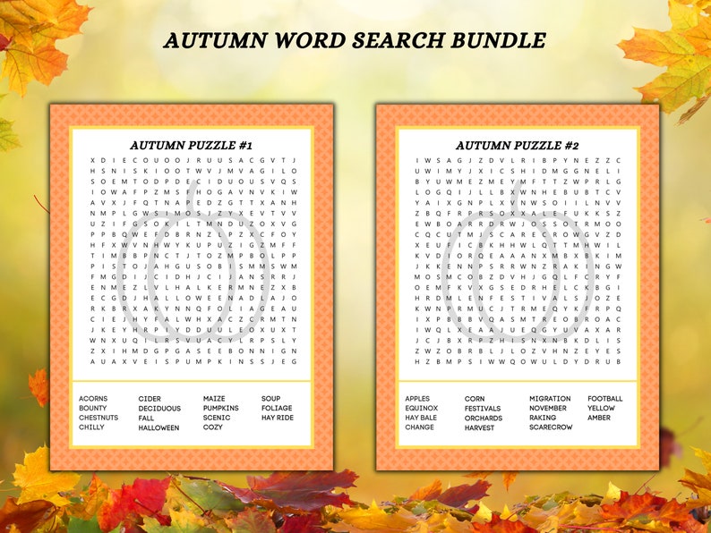 Fall Word Search, Harvest Party Game, Word Search, Word Puzzle ...