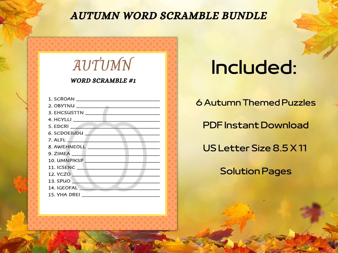 Fall Word Scramble, Word Scramble, Harvest Party Games, Autumn Party ...